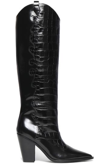Karida glossed smooth and croc-effect leather knee boots | SIGERSON ...