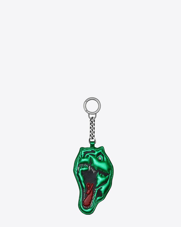 Saint Laurent SAINT LAURENT DINO Keychain In Green Metallic Leather ...