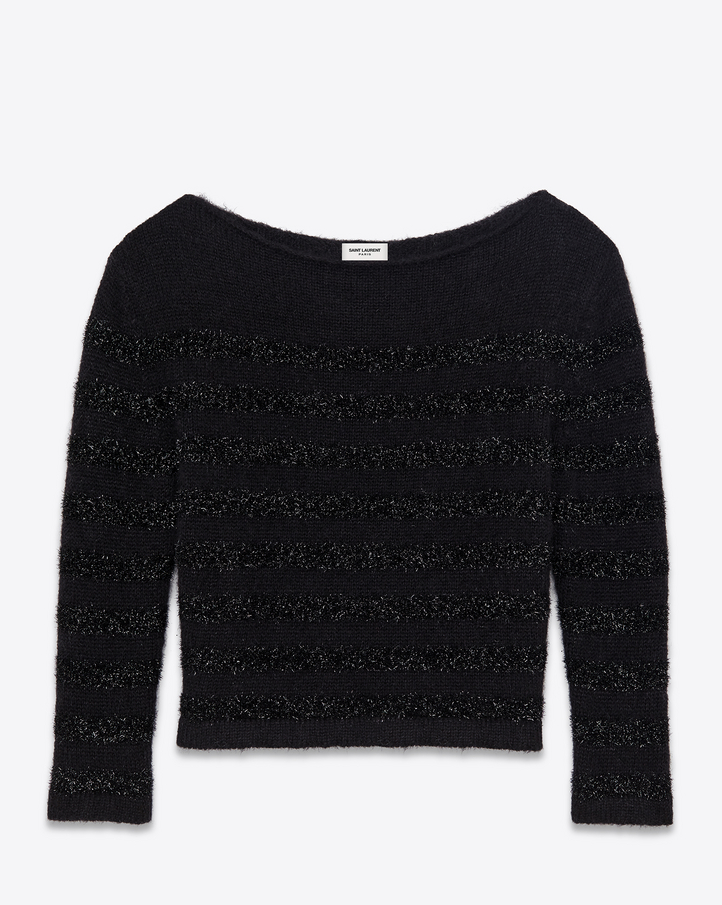 Saint Laurent Pull Col Rond En Laine Nylon Et Mohair Noirs