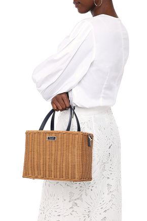 Kate Spade Sam Leather-trimmed Rattan Shoulder Bag In Beige | ModeSens
