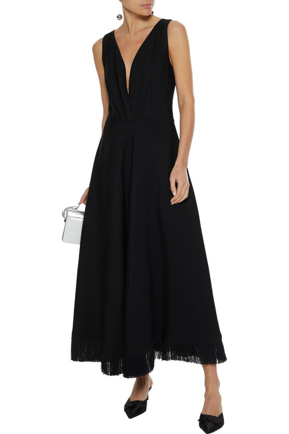 Tie-back fringe-trimmed crepe maxi dress | NINA RICCI | Sale up to 70% ...